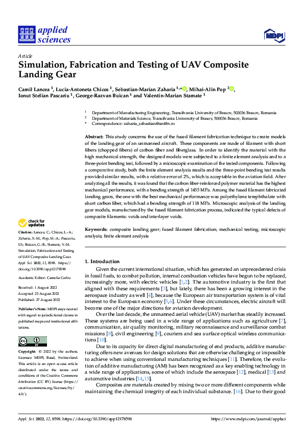 (PDF) Simulation, Fabrication and Testing of UAV Composite Landing Gear