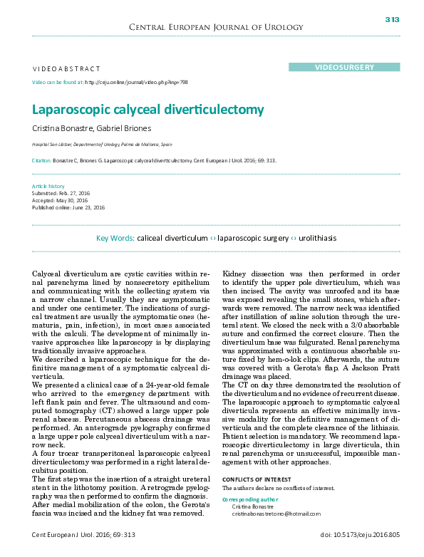 (PDF) Laparoscopic calyceal diverticulectomy