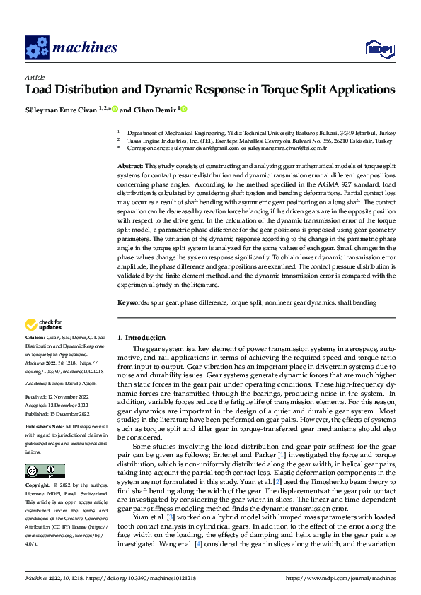 (PDF) Load Distribution and Dynamic Response in Torque Split Applications