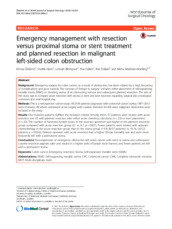 (PDF) Emergency management with resection versus proximal stoma or ...
