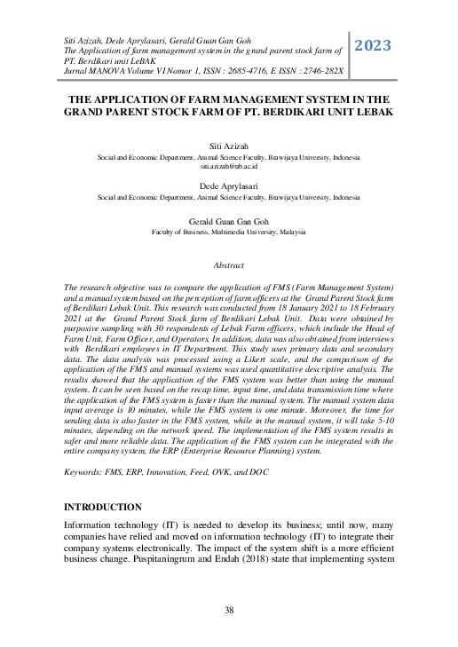 (PDF) Application of Farm Management System in The Grand Parent Stock ...