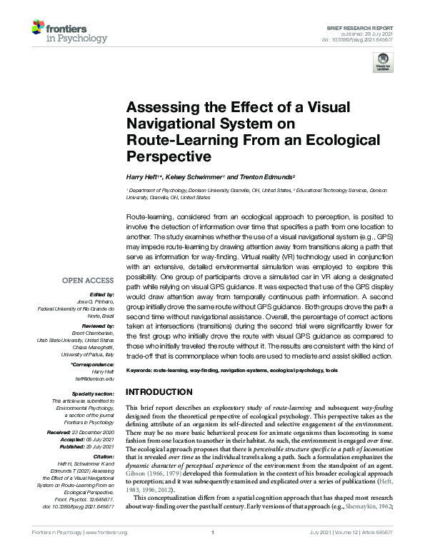 (PDF) Assessing the Effect of a Visual Navigational System on Route ...