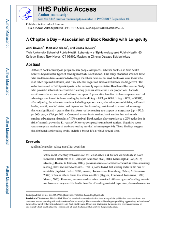 A chapter a day: Association of book reading with longevity