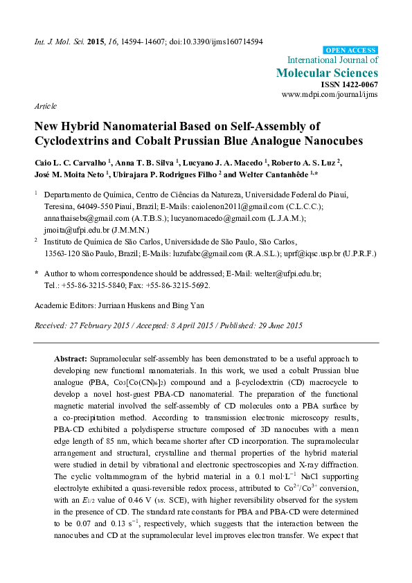 (PDF) New Hybrid Nanomaterial Based on Self-Assembly of Cyclodextrins ...