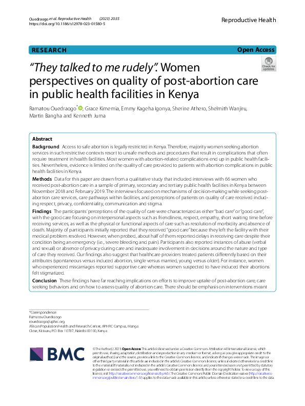 (PDF) “They talked to me rudely”. Women perspectives on quality of post ...