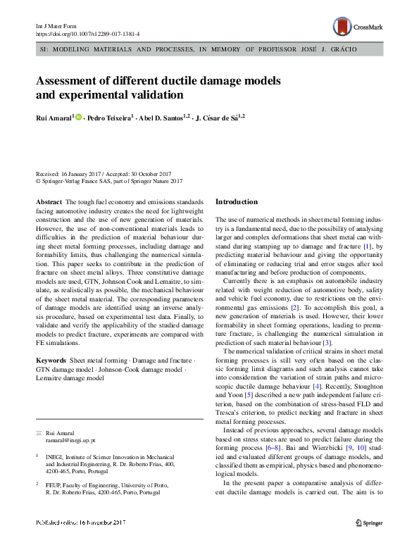 (PDF) Assessment of different ductile damage models and experimental validation