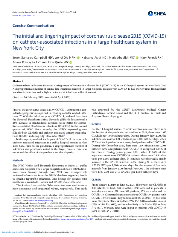 (PDF) The initial and lingering impact of coronavirus disease 2019 ...