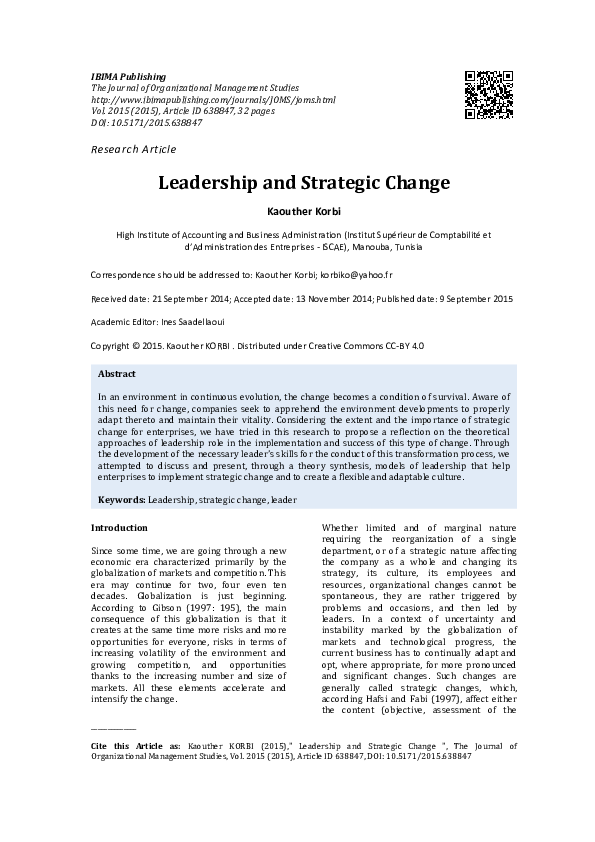(PDF) Leadership and Strategic Change