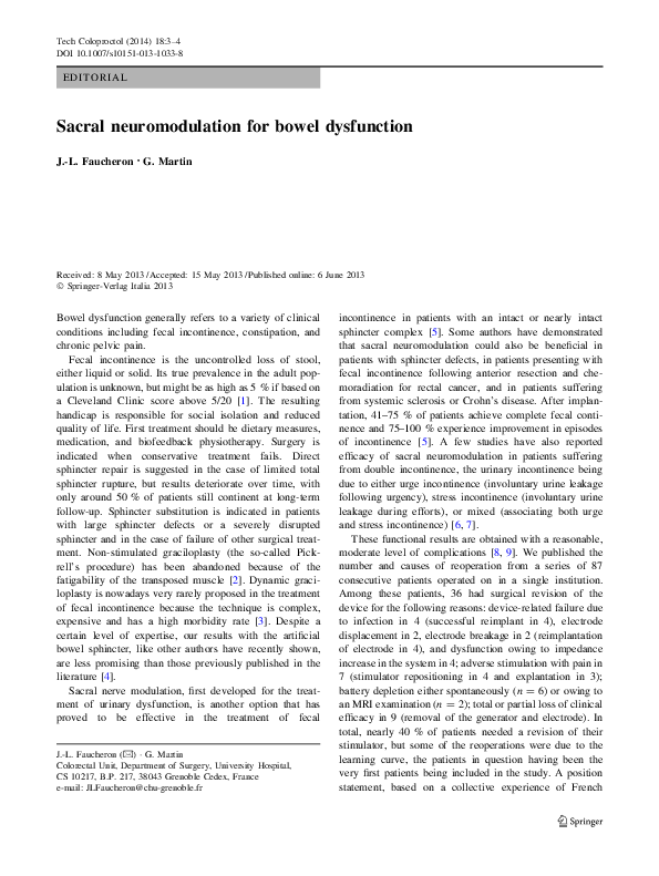 (PDF) Sacral neuromodulation for bowel dysfunction: a consensus statement from the Italian group
