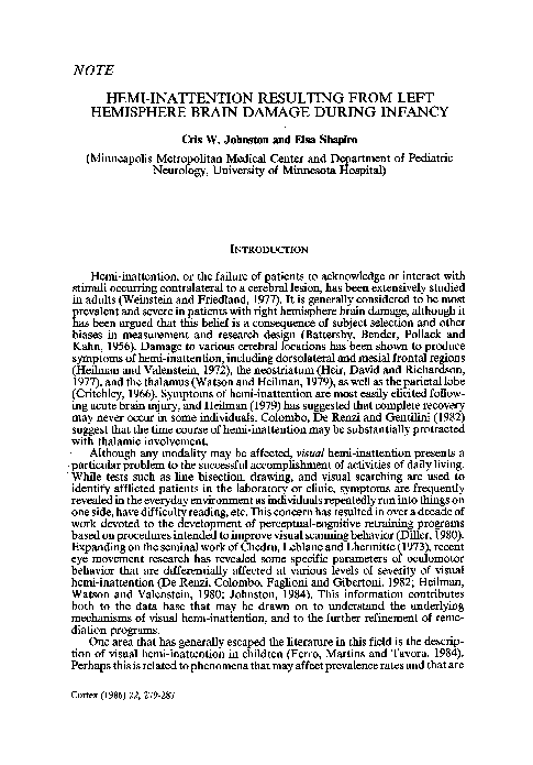 (PDF) Hemi-Inattention Resulting from Left Hemisphere Brain Damage ...
