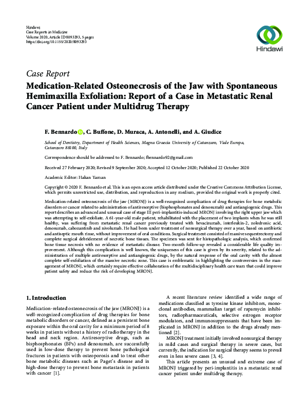 (PDF) Medication-Related Osteonecrosis of the Jaw with Spontaneous ...