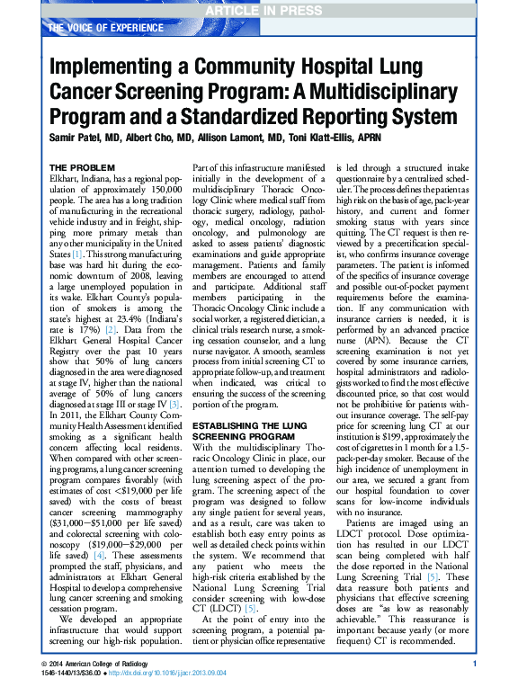 (PDF) Implementing a Community Hospital Lung Cancer Screening Program ...