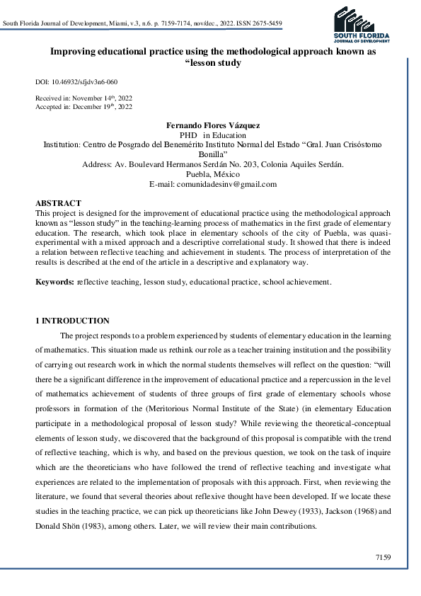 (PDF) Improving educational practice using the methodological approach known as "lesson study
