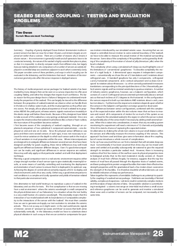 (PDF) Seabed seismic coupling-Testing and evaluation problems