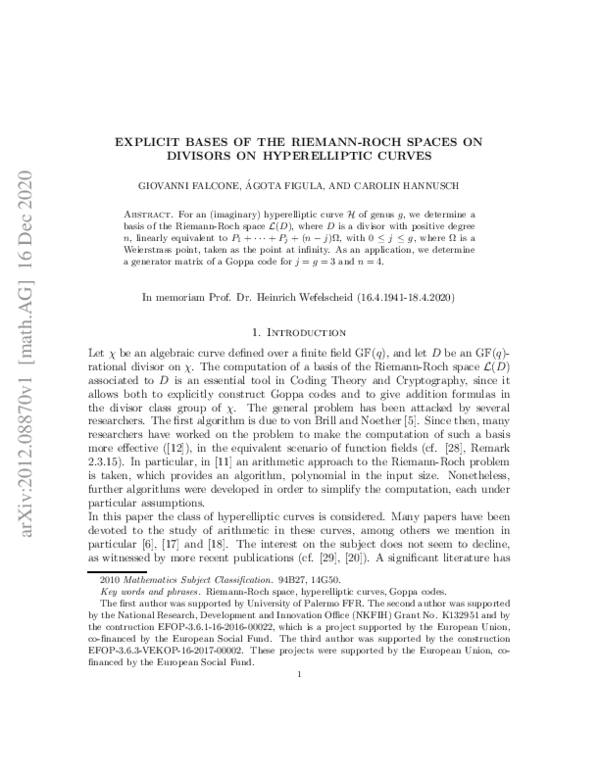 (PDF) Explicit bases of the Riemann-Roch spaces on divisors on ...