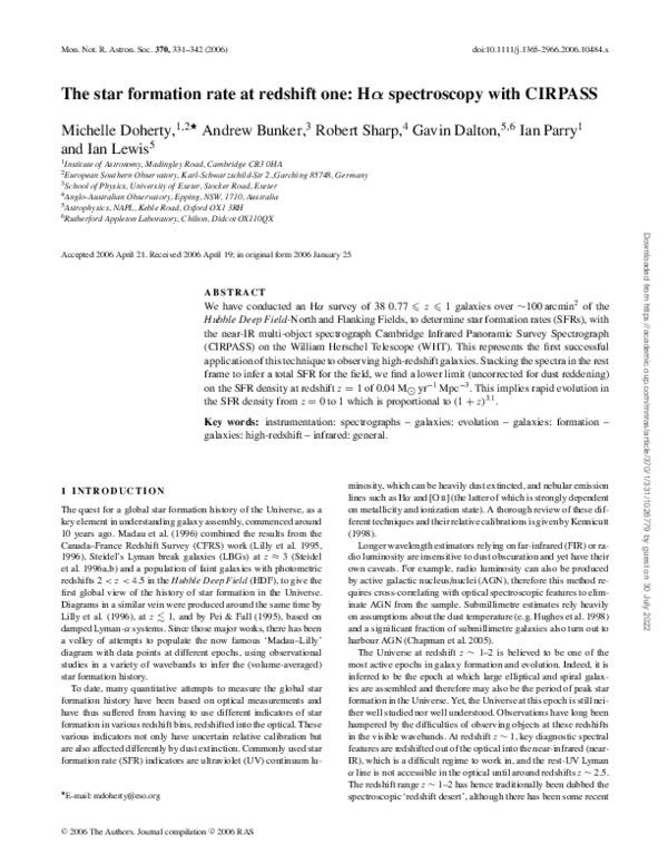 (PDF) The star formation rate at redshift one: H spectroscopy with CIRPASS