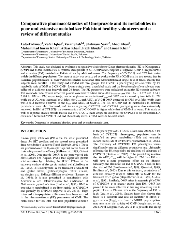 (PDF) Comparative pharmacokinetics of Omeprazole and its metabolites in ...