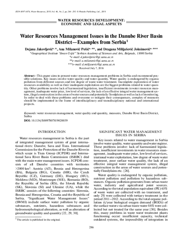 (PDF) Water Resources Management Issues in the Danube River Basin ...
