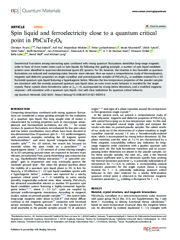 (PDF) Spin liquid and ferroelectricity close to a quantum critical ...