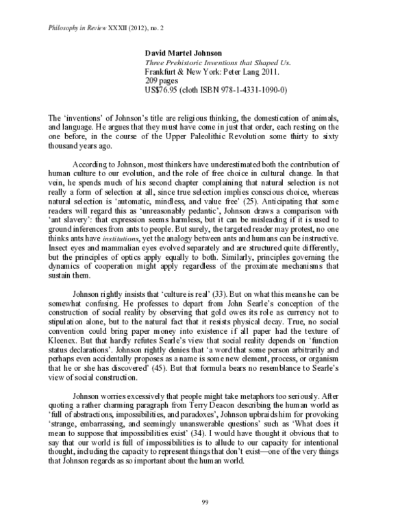 (PDF) David Martel Johnson , Three Prehistoric Inventions that Shaped ...