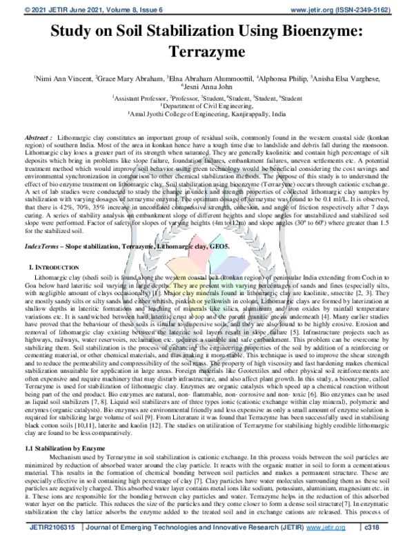 (PDF) Study on Soil Stabilization Using Bioenzyme: Terrazyme