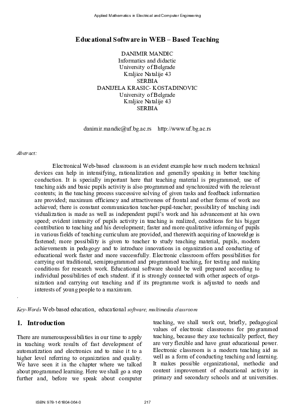 (PDF) Educational software in web: based teaching