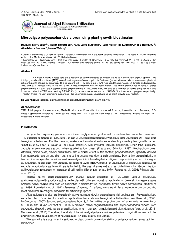 (PDF) Microalgae polysaccharides a promising plant growth biostimulant