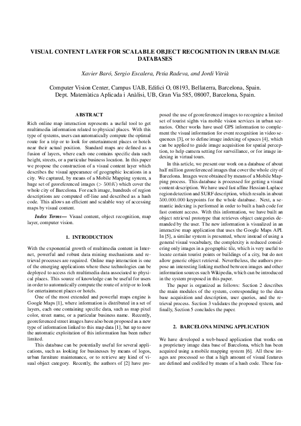Pdf Visual Content Layer For Scalable Object Recognition In Urban