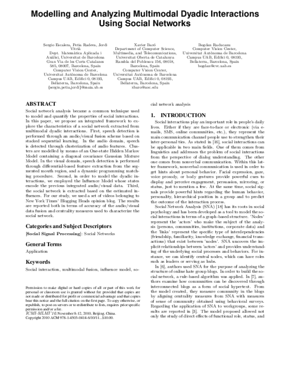 Pdf Modelling And Analyzing Multimodal Dyadic Interactions Using