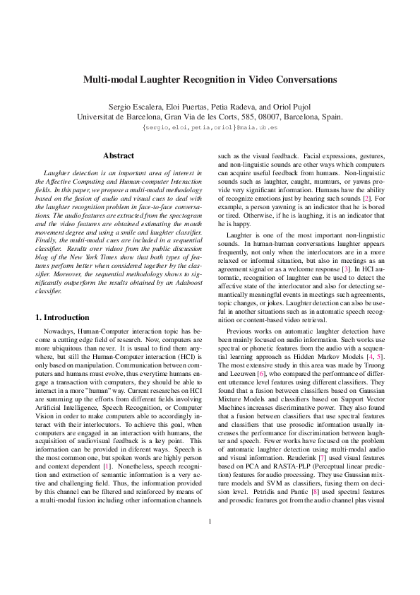 (PDF) Multi-modal laughter recognition in video conversations