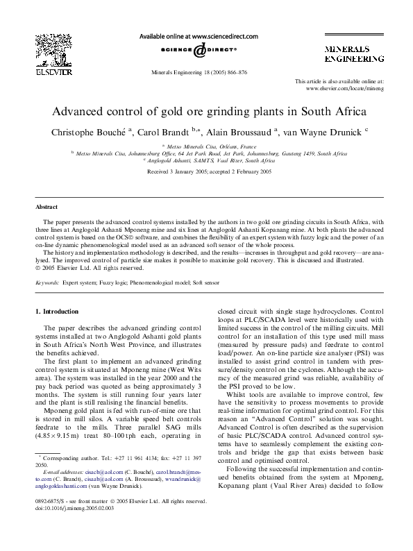 (PDF) Advanced control of gold ore grinding plants in South Africa