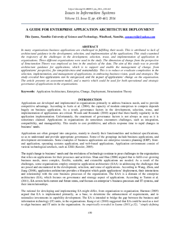 (PDF) A Guide for Enterprise Application Architecture Deployment