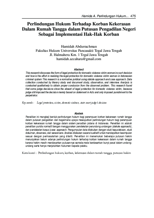 (PDF) Perlindungan Hukum Terhadap Korban Kekerasan Dalam Rumah Tangga Dalam Putusan Pengadilan ...