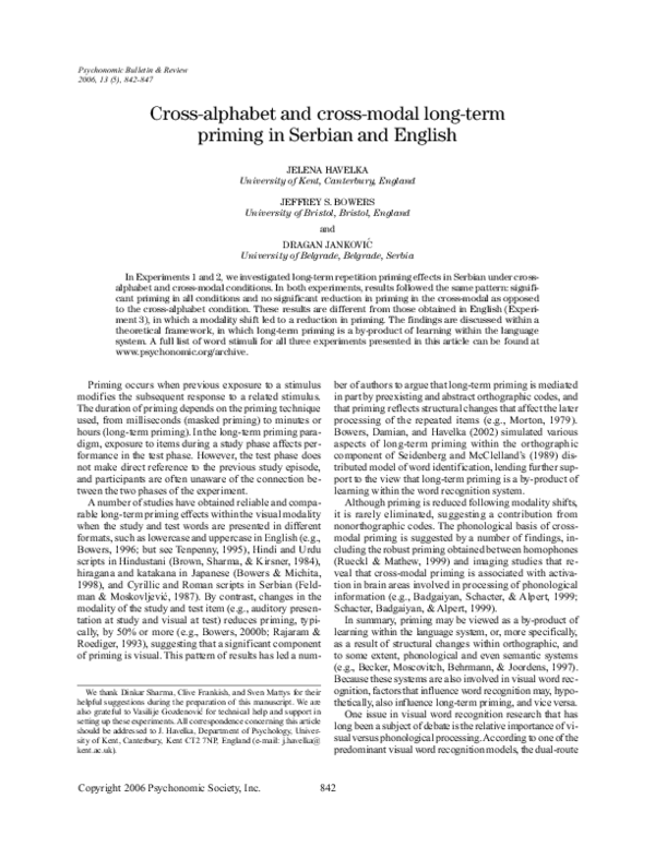 (PDF) Cross-alphabet and cross-modal long-term priming in Serbian and English