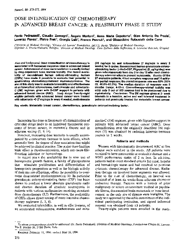 (PDF) Dose Intensification of Chemotherapy in Advanced Breast Cancer: A ...