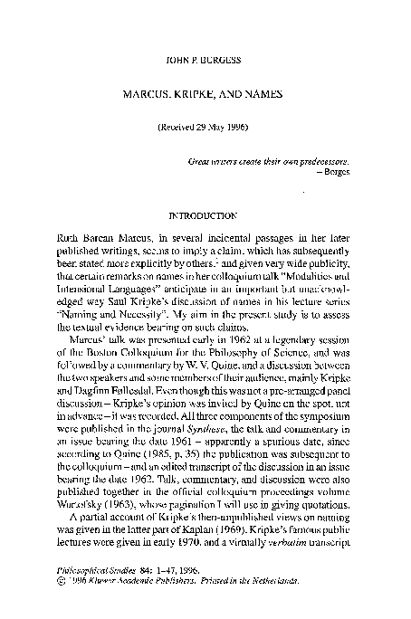 (PDF) Marcus, Kripke, and names