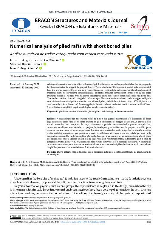 (PDF) Numerical analysis of piled rafts with short bored piles