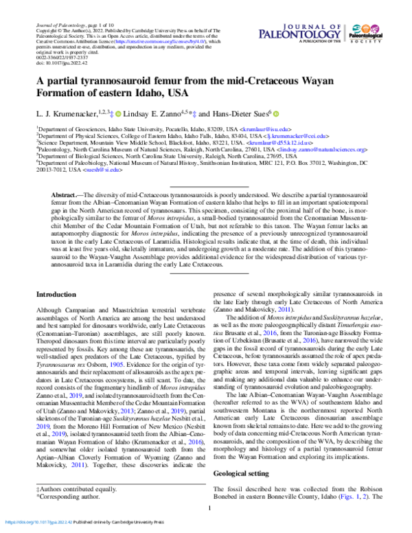 (PDF) A partial tyrannosauroid femur from the mid-Cretaceous Wayan ...