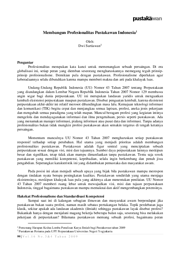 (PDF) Membangun Profesionalitas Pustakawan Indonesia