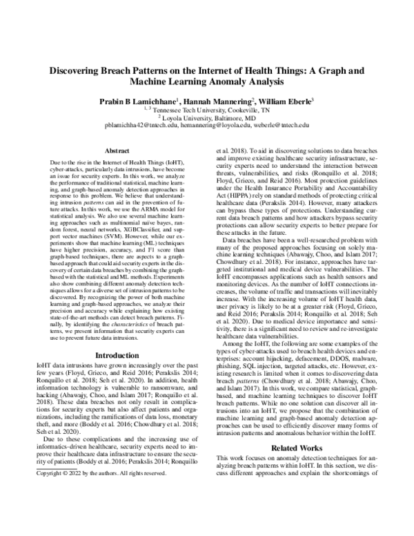 (PDF) Discovering Breach Patterns on the Internet of Health Things: A Graph and Machine Learning ...