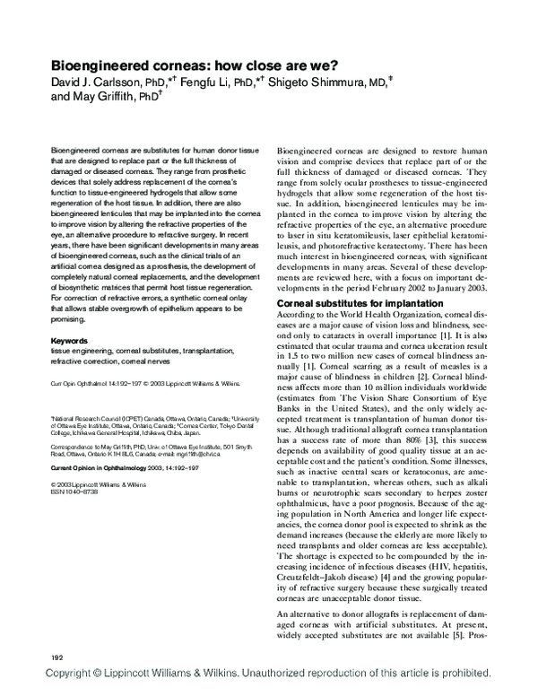 (PDF) Bioengineered corneas: how close are we?