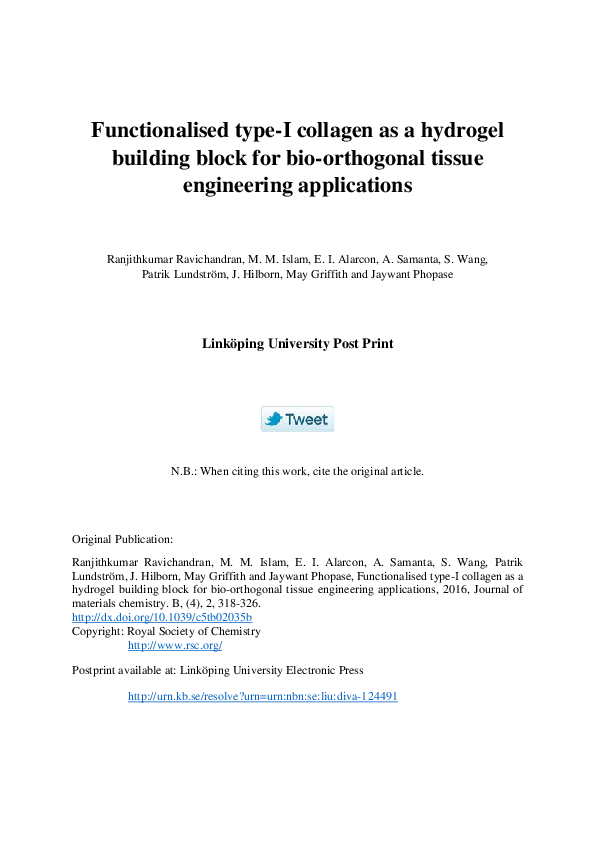 (PDF) Functionalised type-I collagen as a hydrogel building block for ...