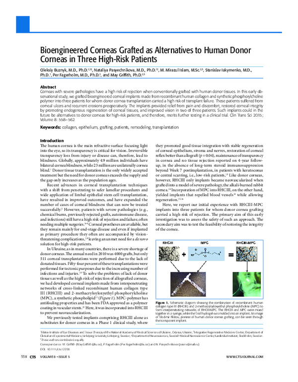 (PDF) Bioengineered Corneas Grafted as Alternatives to Human Donor ...
