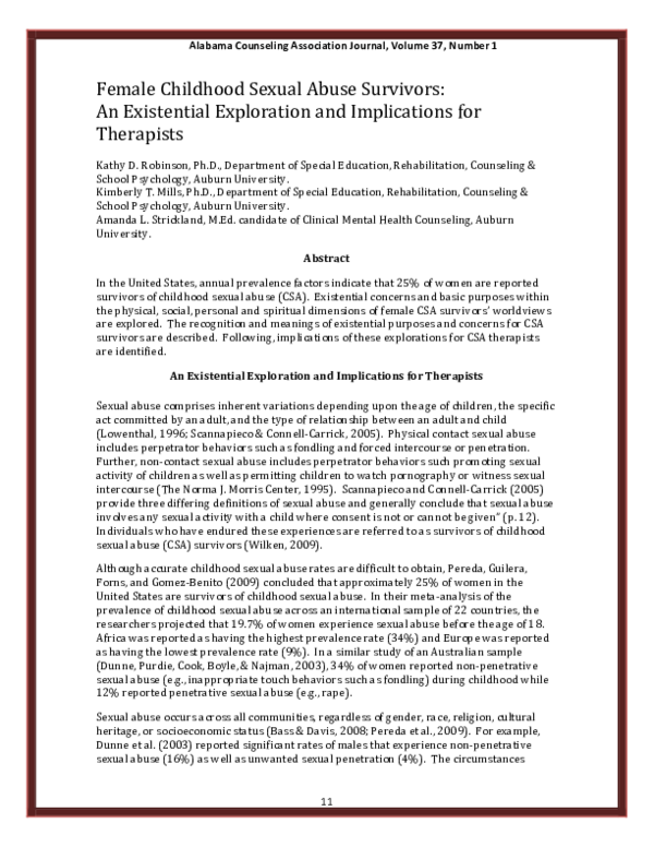 (PDF) Female Childhood Sexual Abuse Survivors: An Existential Exploration and Implications for ...