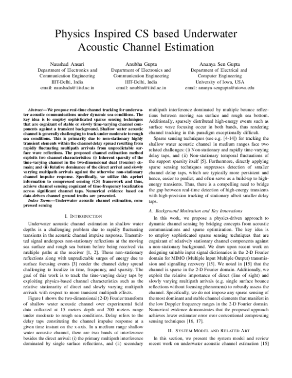(PDF) Physics inspired CS based underwater acoustic channel estimation