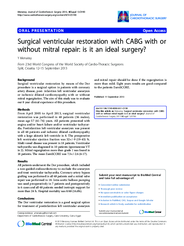 (PDF) Surgical ventricular restoration with CABG with or without mitral ...