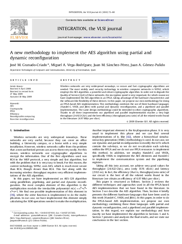Pdf A New Methodology To Implement The Aes Algorithm Using Partial And Dynamic Reconfiguration 