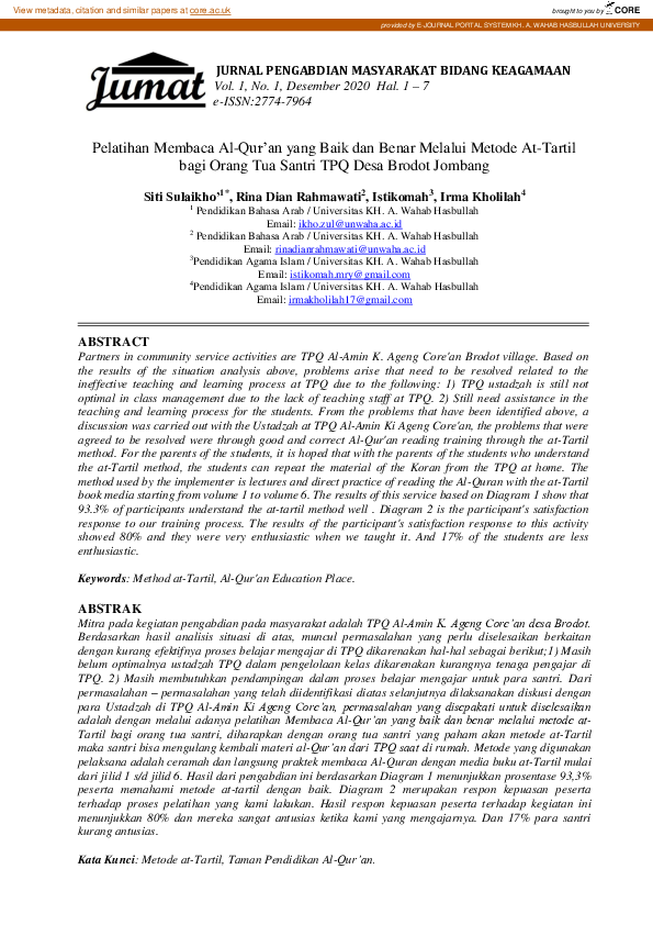 (PDF) Pelatihan Membaca Al-Qur’an yang Baik dan Benar Melalui Metode At-Tartil bagi Orang Tua ...