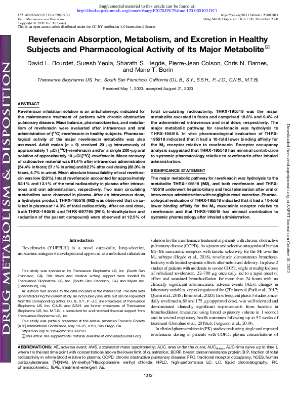 (PDF) Revefenacin Absorption, Metabolism, and Excretion in Healthy ...