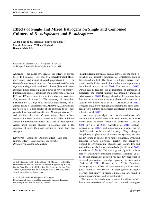 (PDF) Effects of Single and Mixed Estrogens on Single and Combined ...